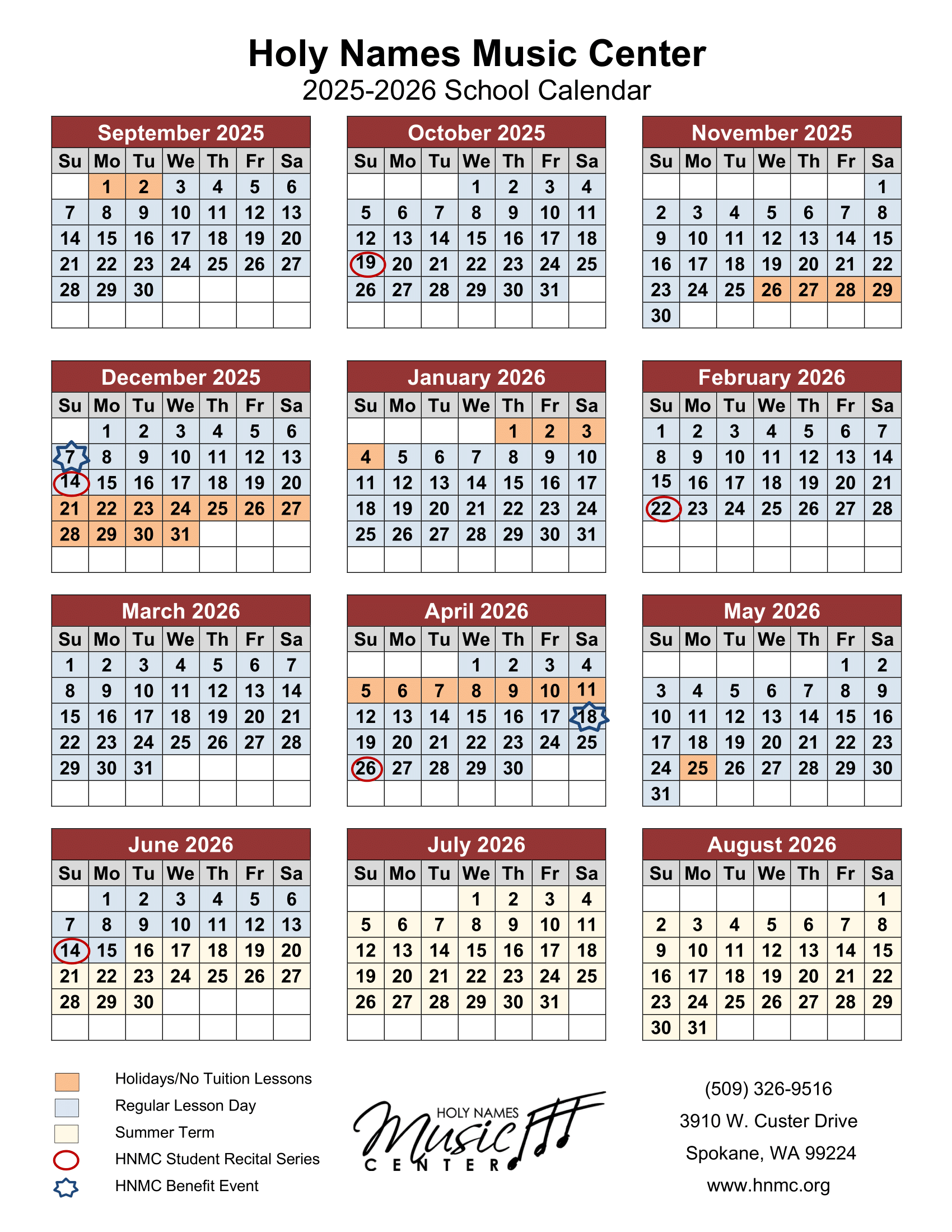 HNMC Reservations Calendar | Holy Names Music Center